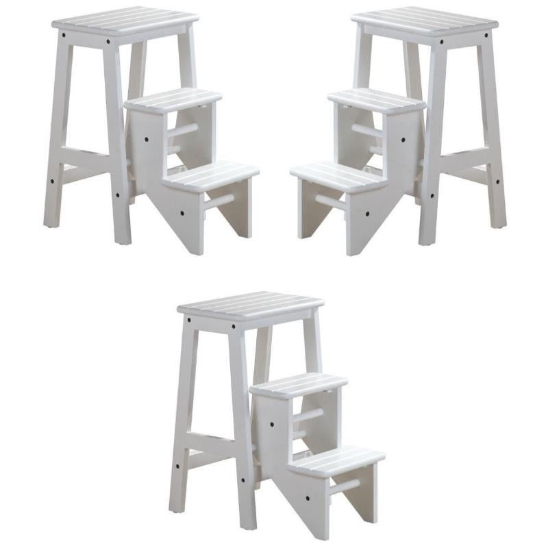 Home Square 24" Stationary Counter Step Stool in White - Set of 3 ...