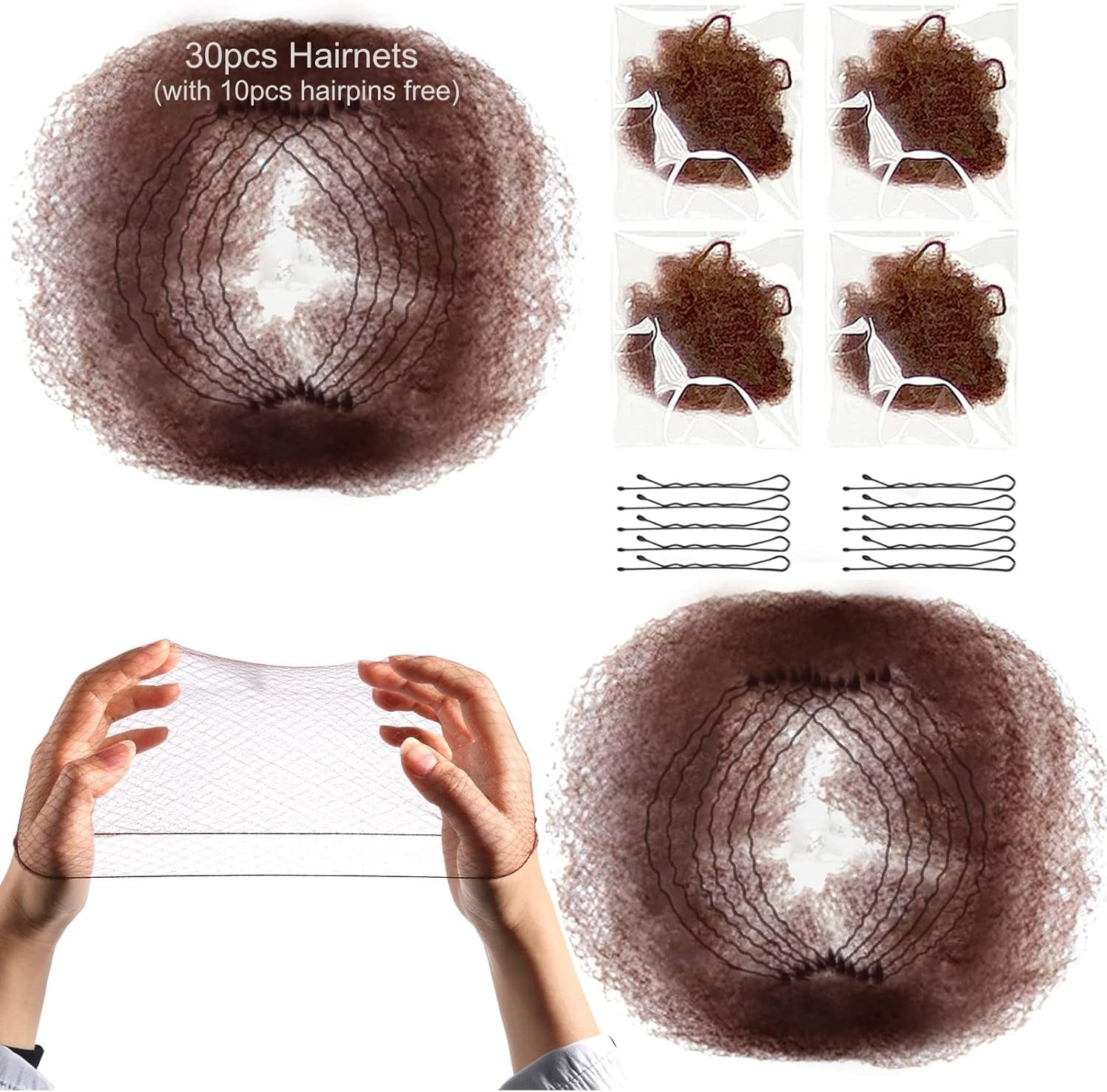 WWS-Hairnets Pack of 30pcs Hair Nets Invisible Elastic Edge Mesh 50cm ...