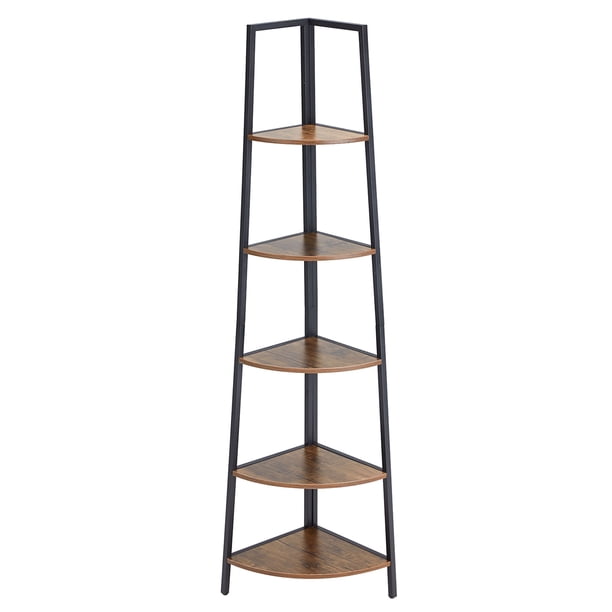 JOMEED 5 Shelf Industrial Corner Etagere Ladder Bookcase, Black & Brown ...