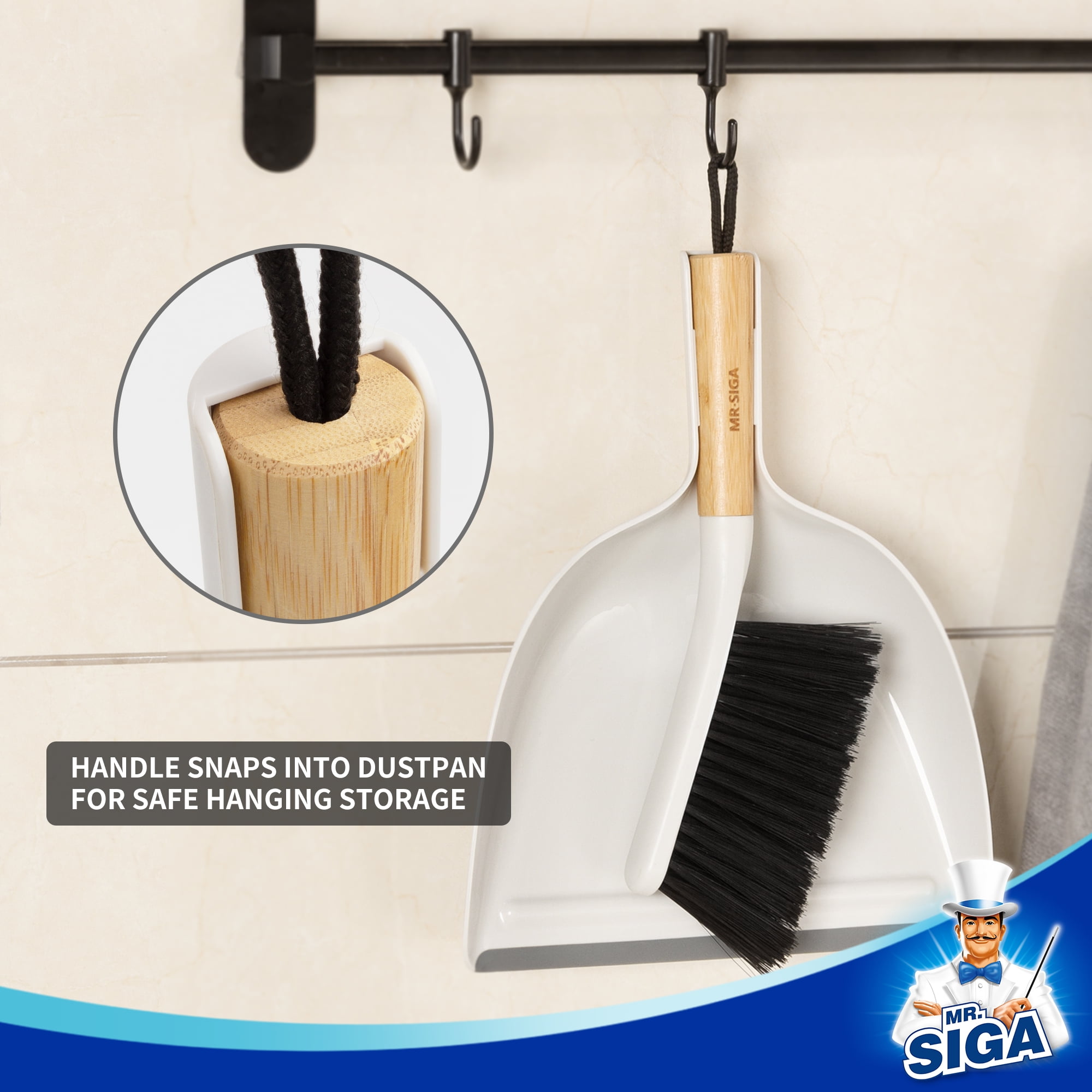 MR.Siga Dustpan and Brush Set, Cleaning Brush and Dustpan Combo with Bamboo Handle