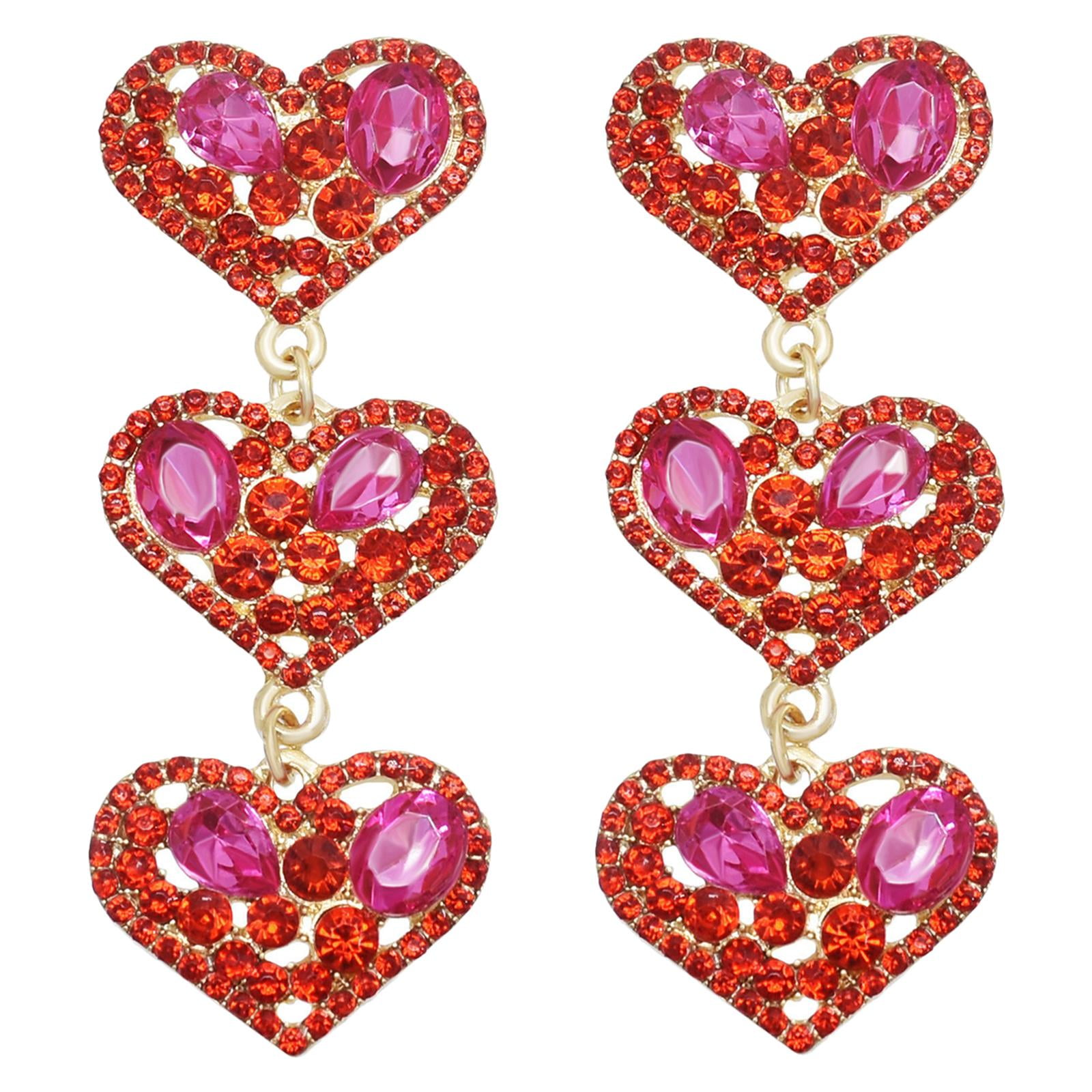 Sparkling Love Heart Rhinestone Crystal Dangle Tassel Earrings Stud ...