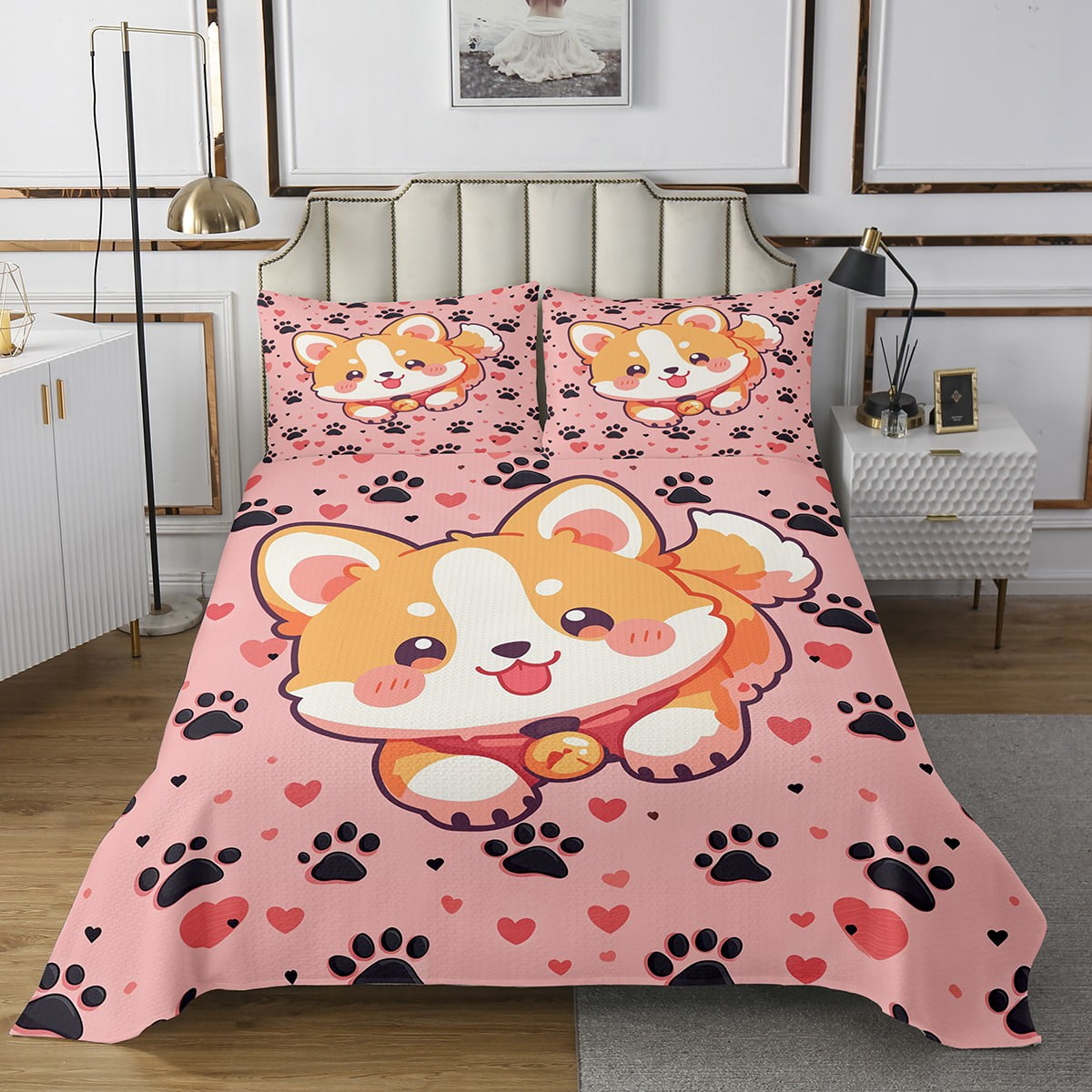 Click here for Yst Corgi Dog Twin Size Coverlet Set romantic Love... prices