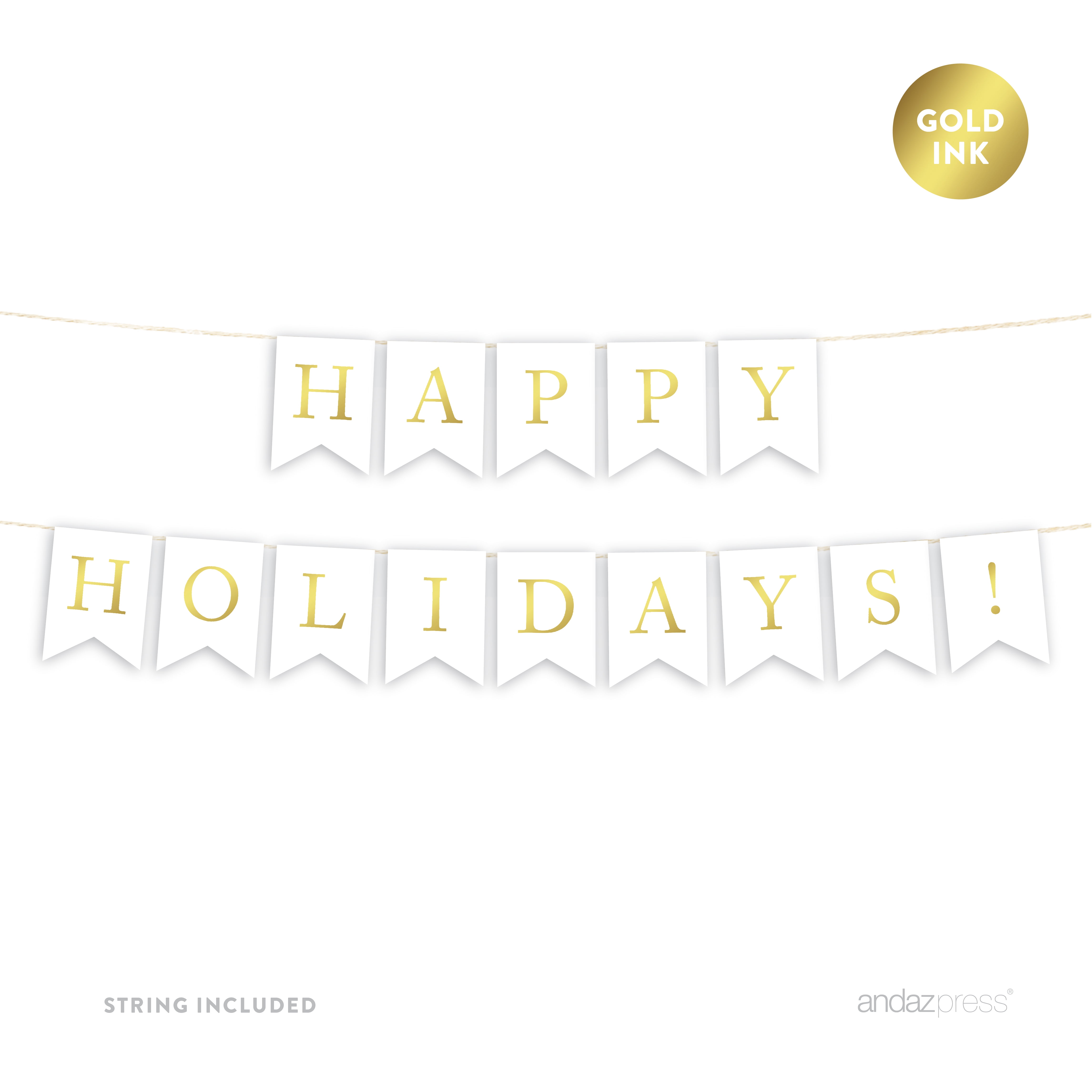 Happy Holidays! Gold Ink Pennant Party Banner - Walmart.com