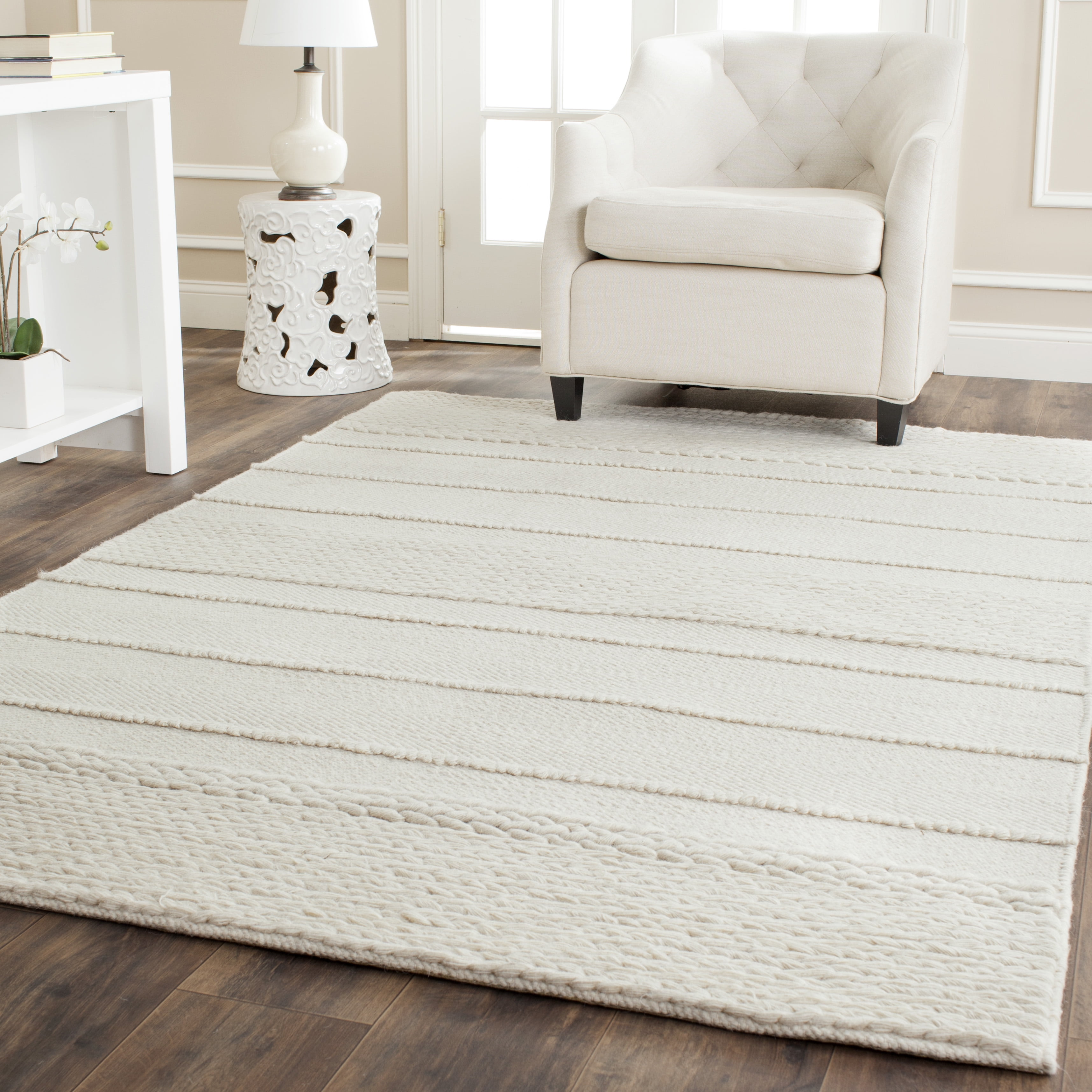 SAFAVIEH Natura Avery Solid Striped Braided Wool Area Rug, Natural, 4 ...
