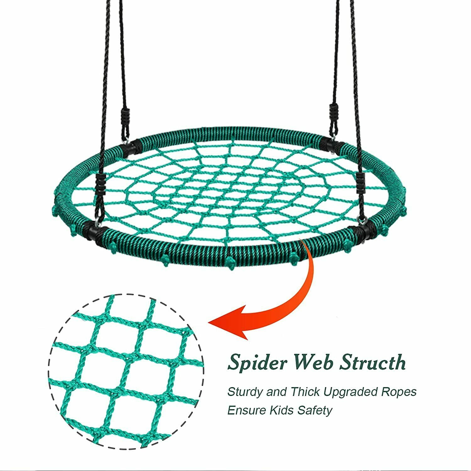 40" Spider Swing with Adjustable Hanging Ropes, Web Swing for Kids Max ...