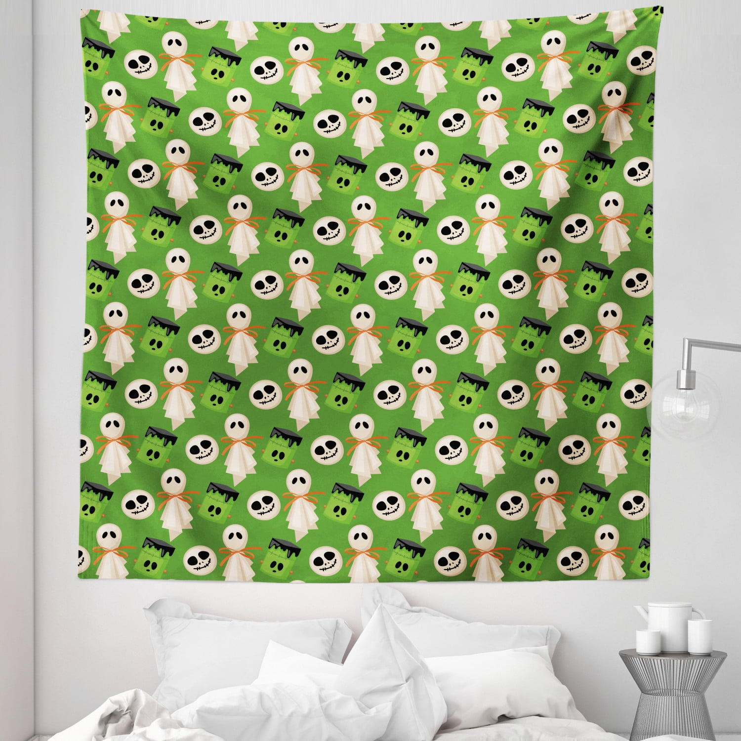 Halloween Tapestry, Repetitive Horror Themed Pattern with Ghosts and ...