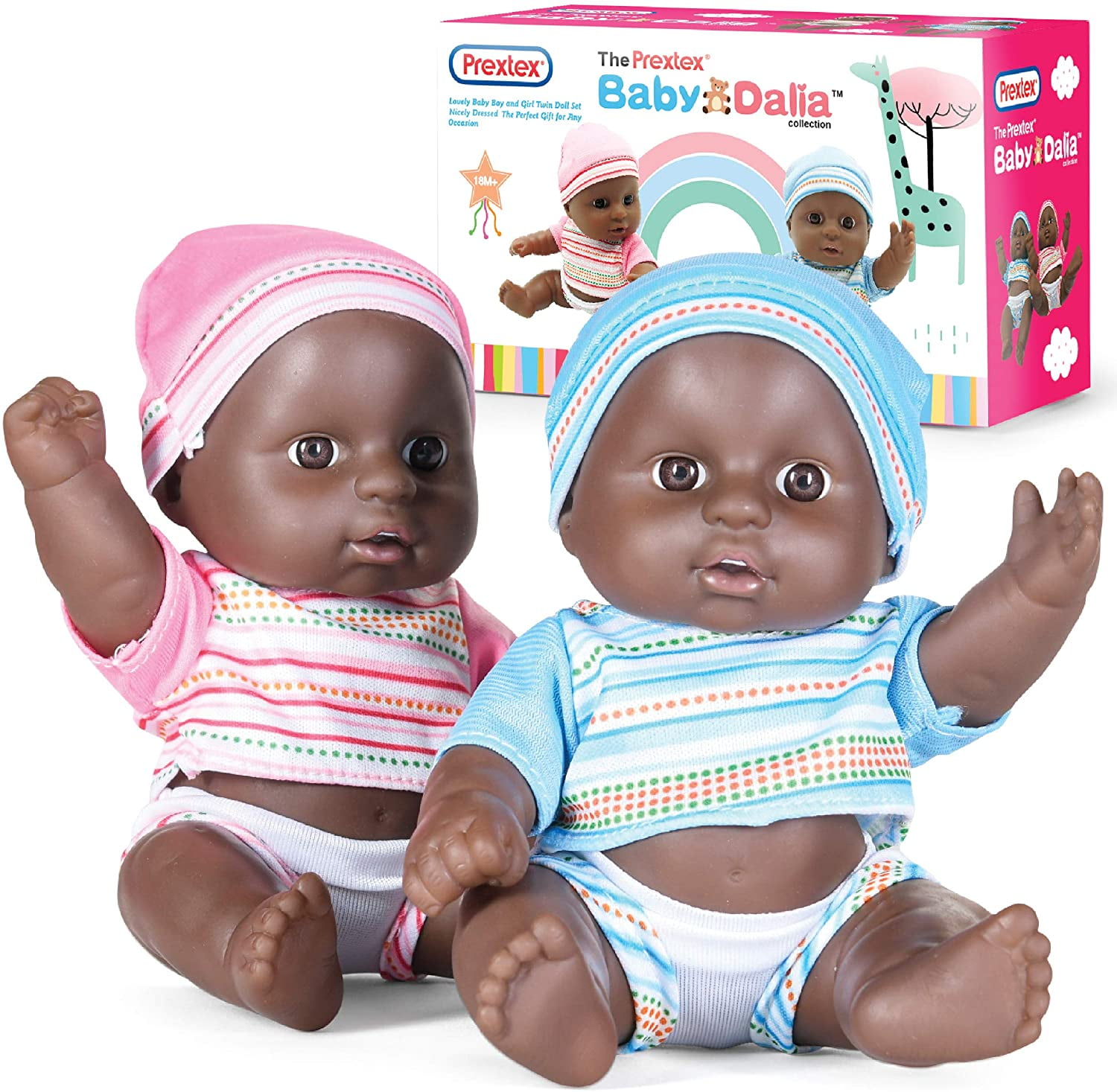 Prextex Mini Black Twin Dolls Set - 7.5 Inch Cute Baby Boy and Girl ...