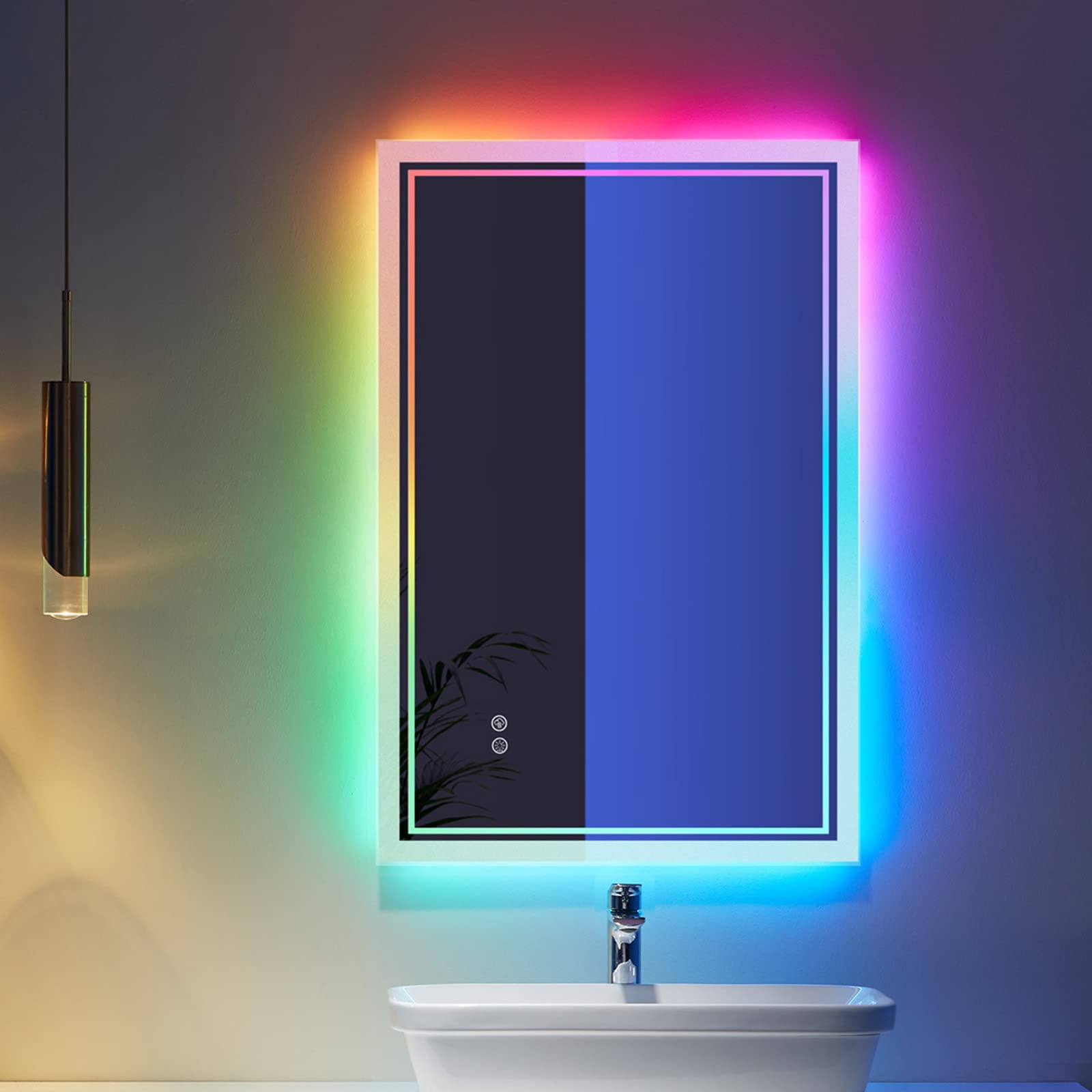 36 x 24 Inch LED Bathroom Mirror RGB Color Changing Mirror with ...