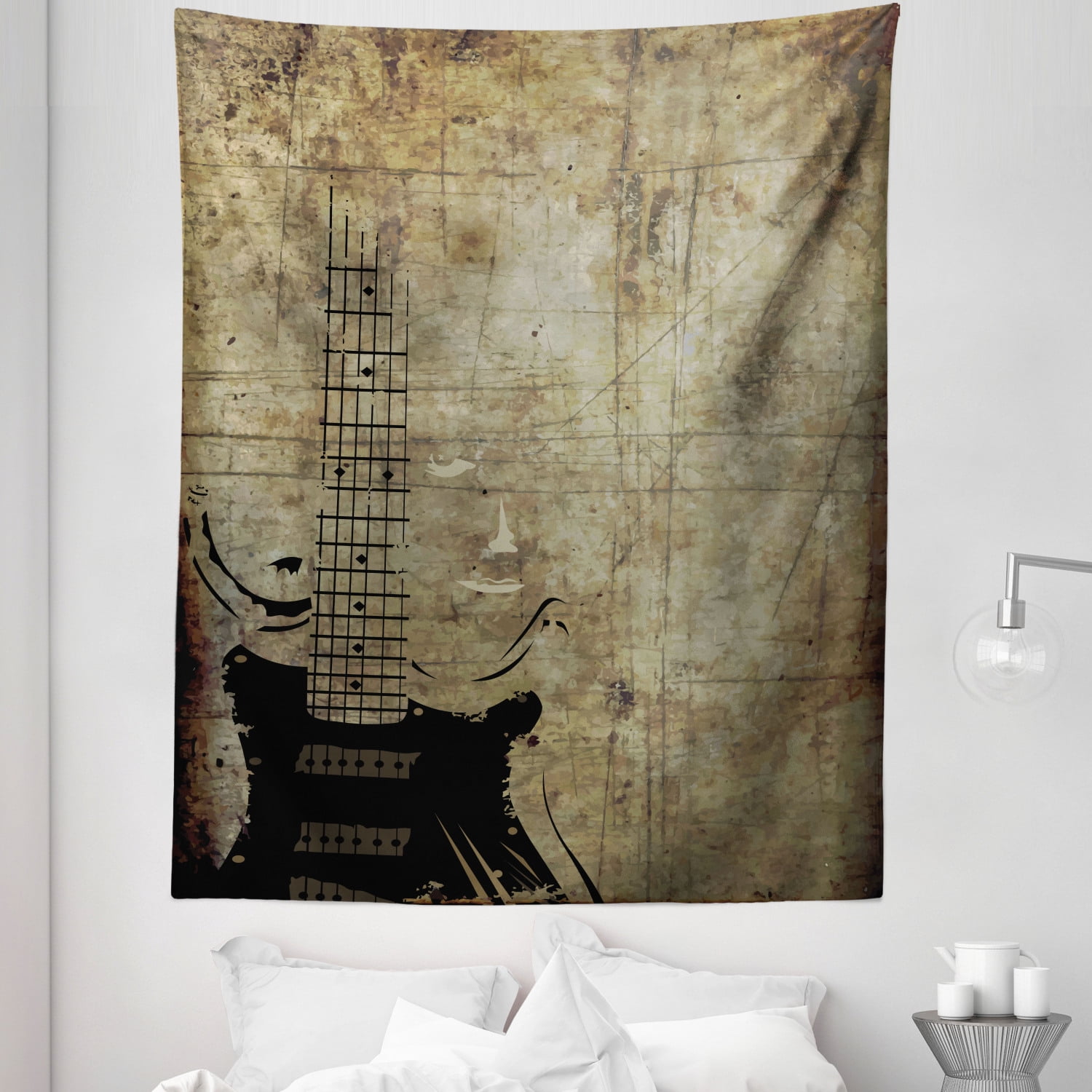 Guitar Tapestry, Faded Instrument Pattern with Vintage Inspired ...