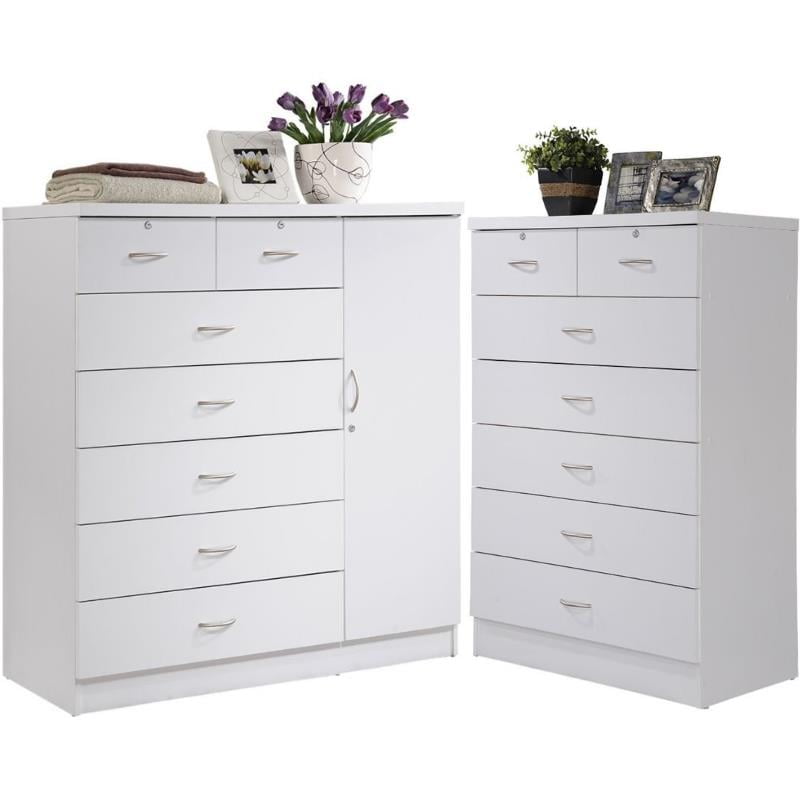 Home Square Hodedah 2 Piece 7 Drawer Wood Chest Set with Locks in White ...