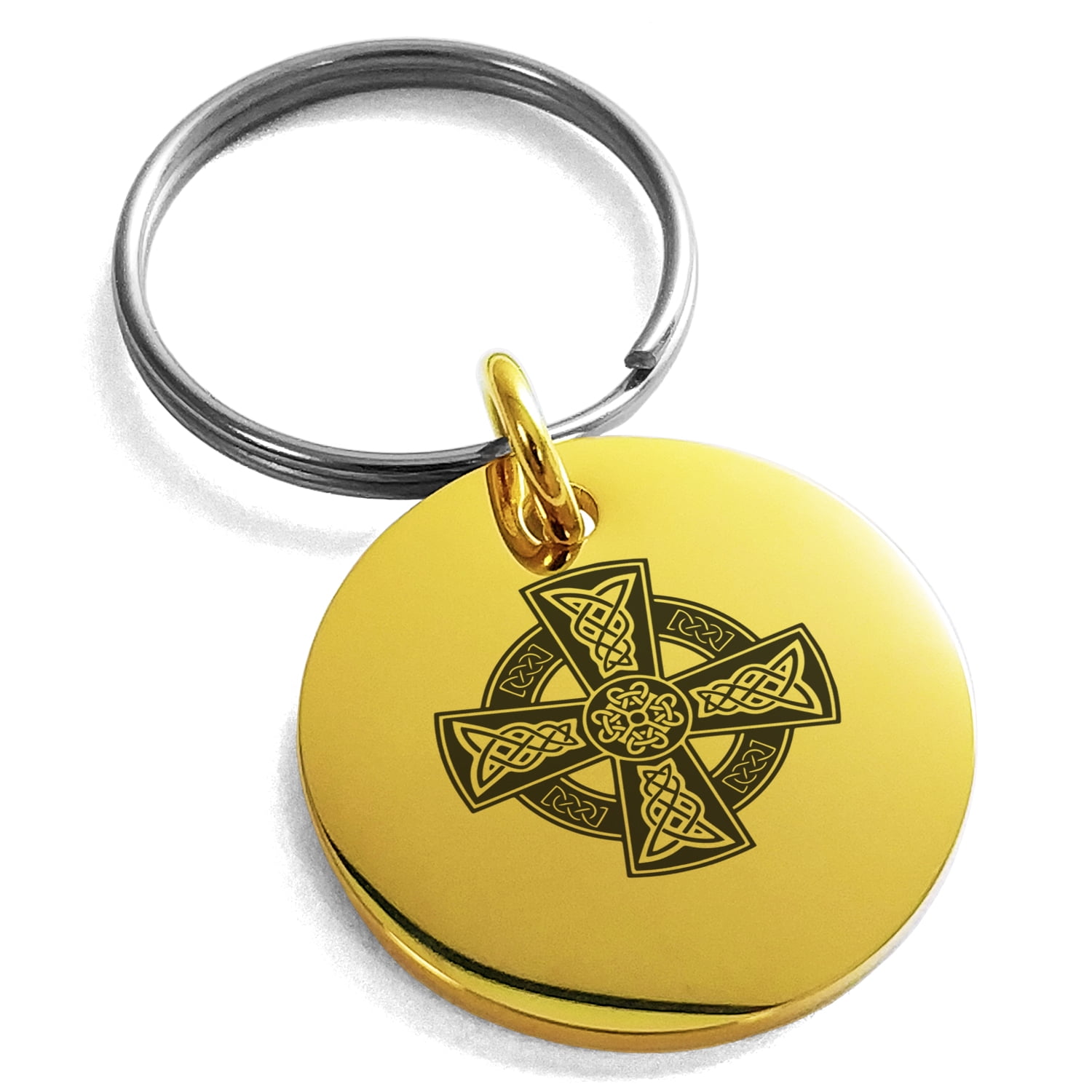 Stainless Steel Celtic Cross Rune Knot Engraved Small Medallion Circle ...