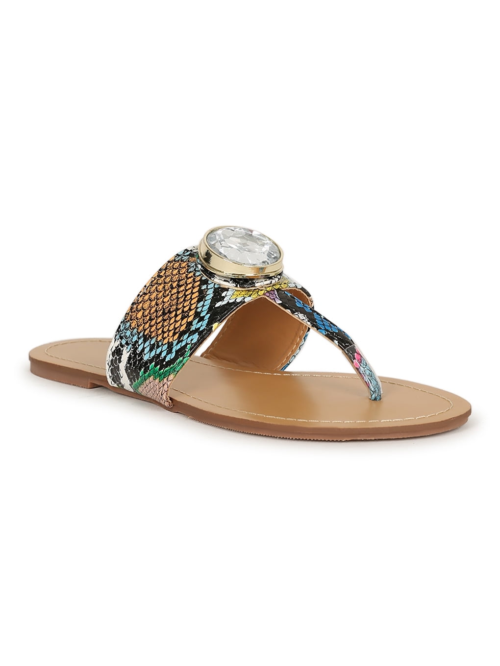 Liliana T-Strap Jewel Embellished Flat Sandal 20031 - Walmart.com