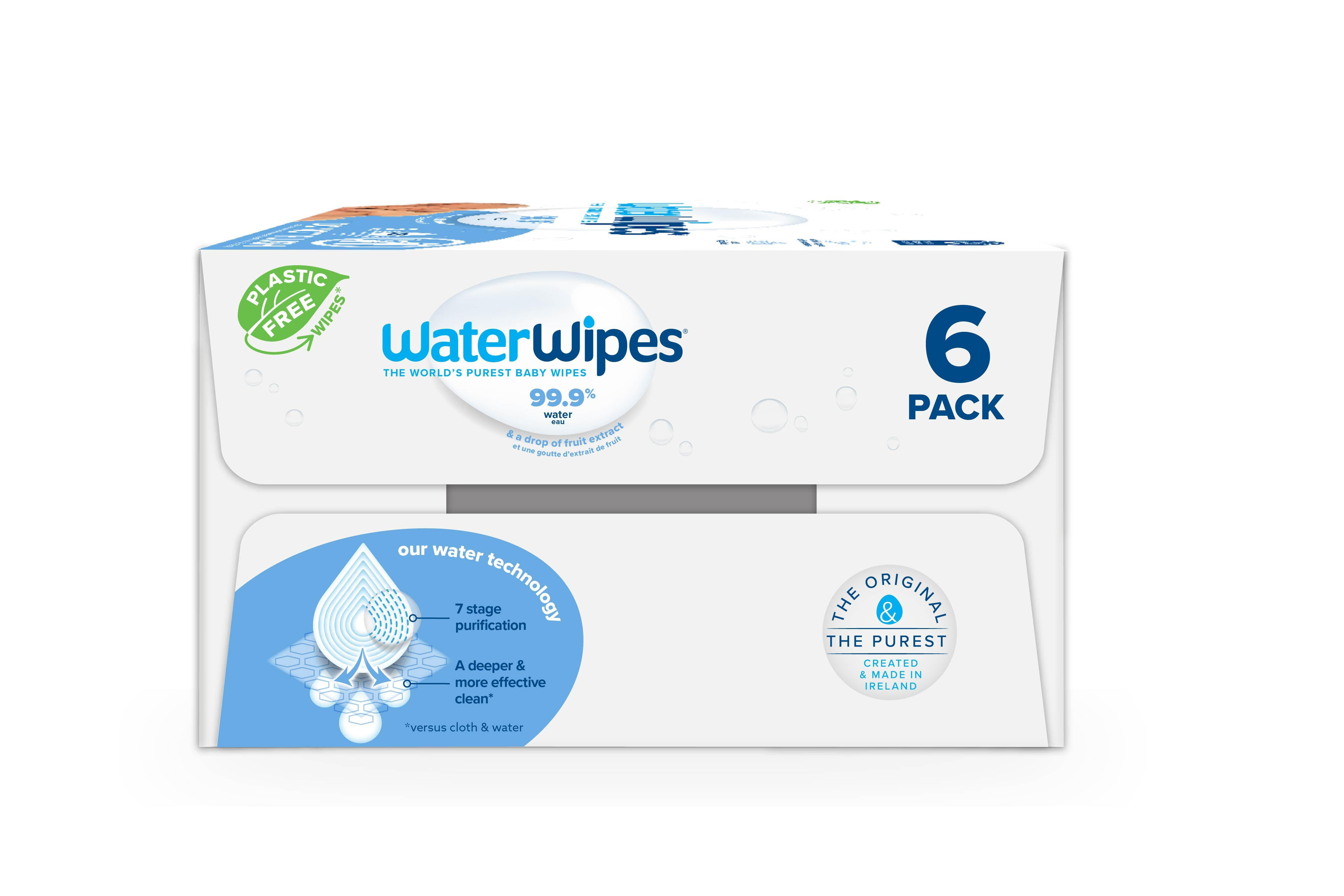 WaterWipes Original 99.9% Water Based Baby Wipes, Unscented, 6 ...