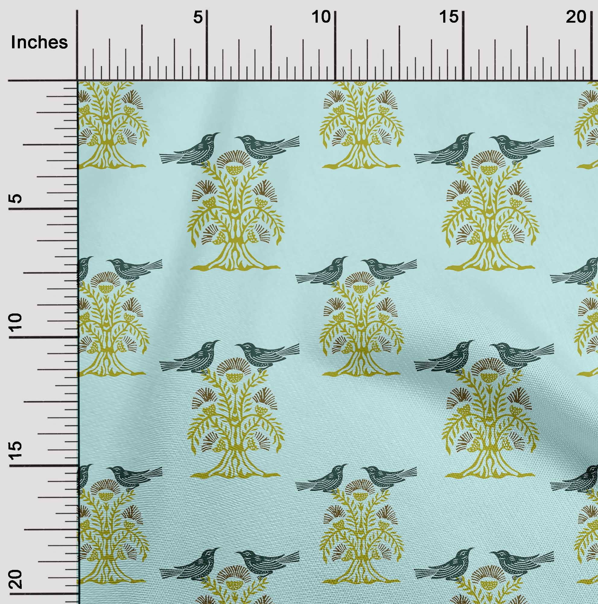 oneOone Viscose Chiffon Fabric Bird & Tree Block Printed Fabric 1 Yard ...