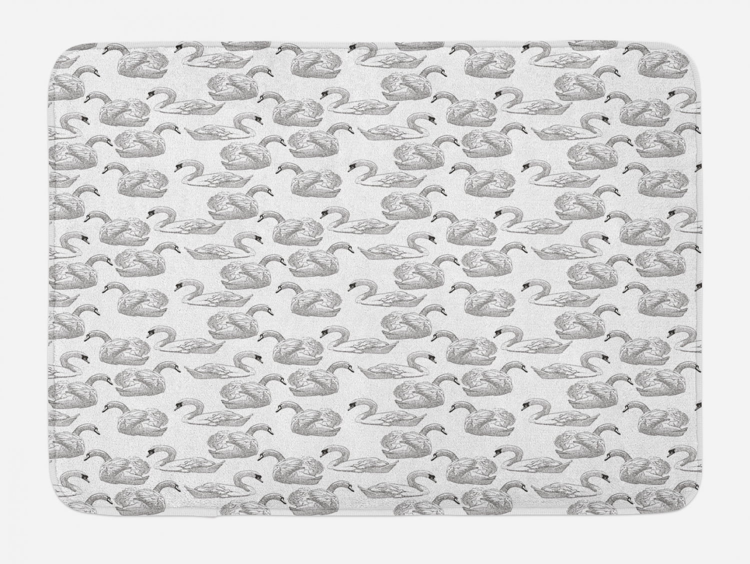 Swan Bath Mat, Sketch Art Pattern of Swimming Waterfowls Symbols of ...