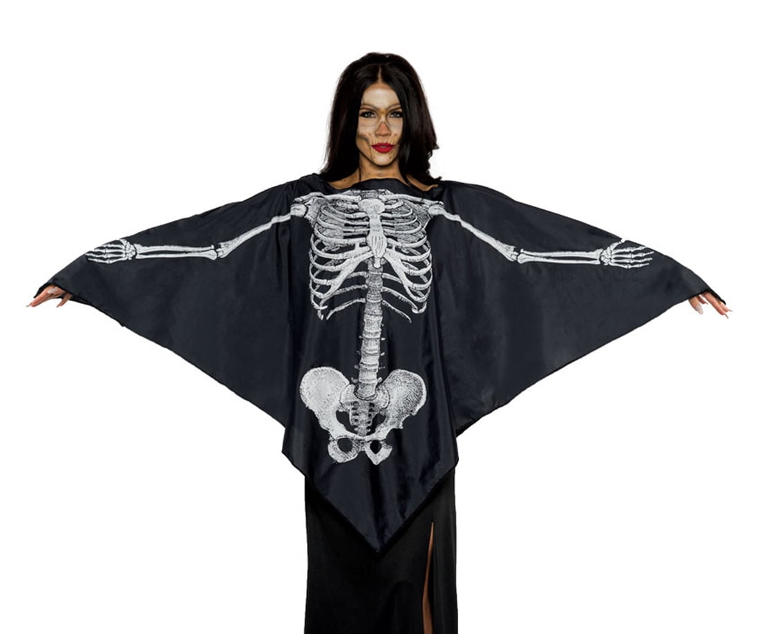 Skeleton Bone Print Womens Adult Gothic Halloween Costume Poncho ...
