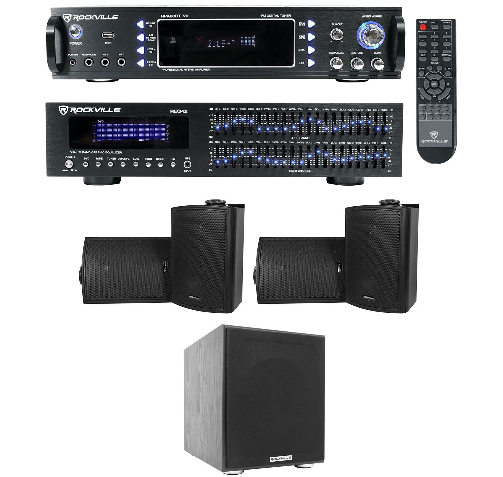 Rockville Home Theater Bluetooth Receiver+EQ+ (4) Speakers + 8 ...