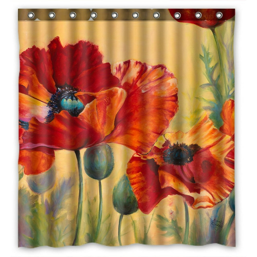 Gckg Red Poppy Passion Waterproof Polyester Shower Curtain Bathroom