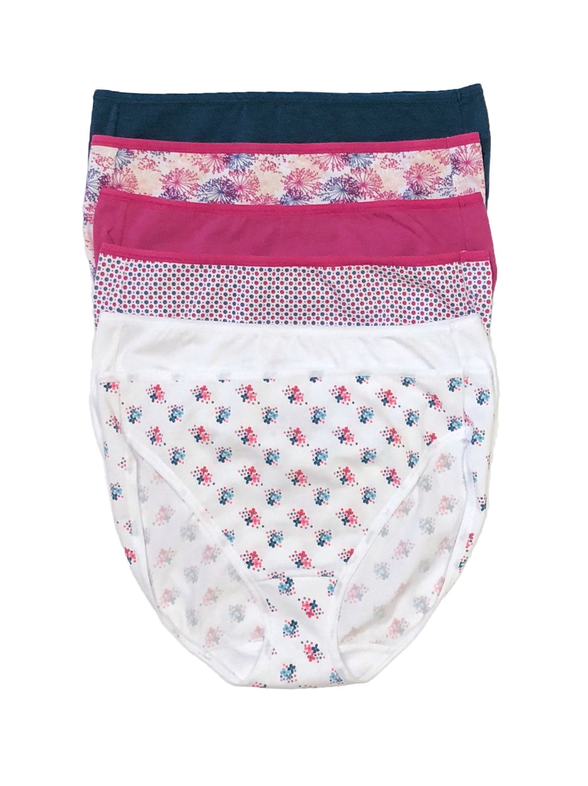 Felina Cotton Stretch Hi Cut Panty 6 Pack Full Coverage Underwear For