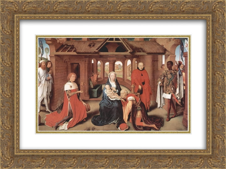 Hans Memling 2x Matted 24x18 Gold Ornate Framed Art Print 'Adoration of the Magi, central panel ...