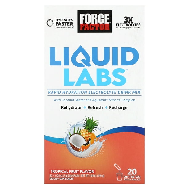 Liquid Labs, Rapid Hydration Electrolyte Drink Mix, Tropical Fruit, 20 ...