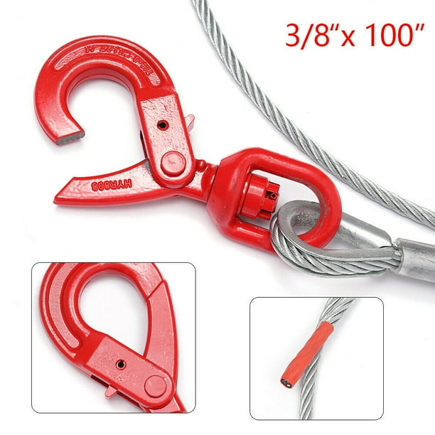 3/8"*100" Towing Wire Rope Winch Cable Self Locking Swivel Hook Lifting ...
