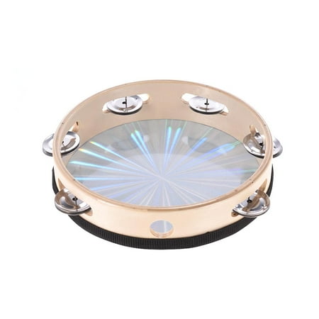 8 Inch Wooden Radiant Tambourine Handbell Hand Drum with Single Row ...