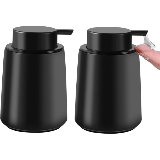 Pack of 2 Soap Dispensers, Ceramic Black Matt, Soap Dispenser 400 ml ...