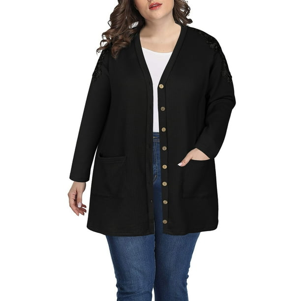 Plus Size Waffle Cardigan for Women Long Sleeve Open Front Knit ...