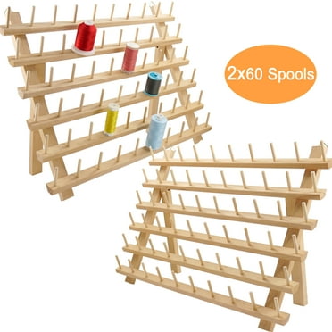 New brothread Rotating Wooden Thread Rack, 84 Spools Storage Stand for ...