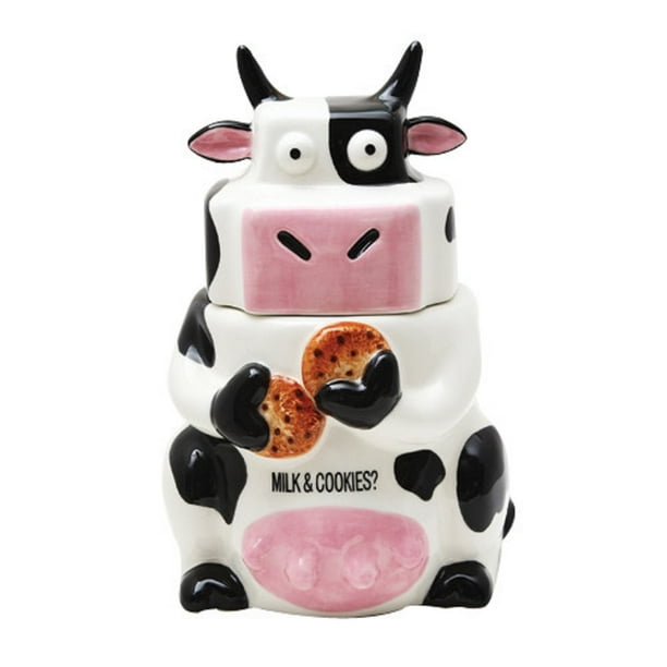 10" Milk and Cookies Ceramic Cookie Jar Black & White Cow Kitchen Home ...