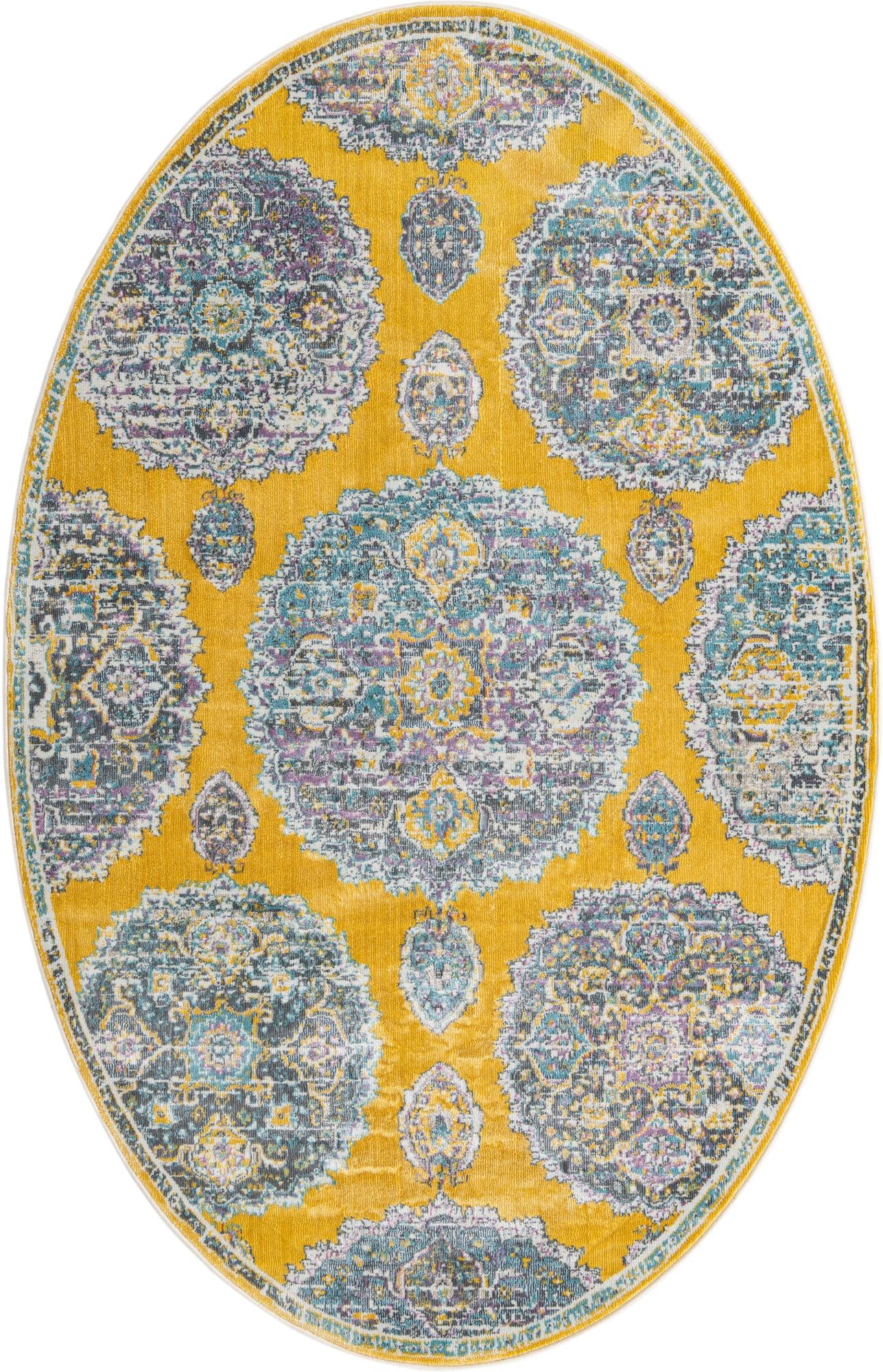 Rugs.com Paragon Collection Rug – 5' x 8' Oval Yellow Medium-Pile Rug ...