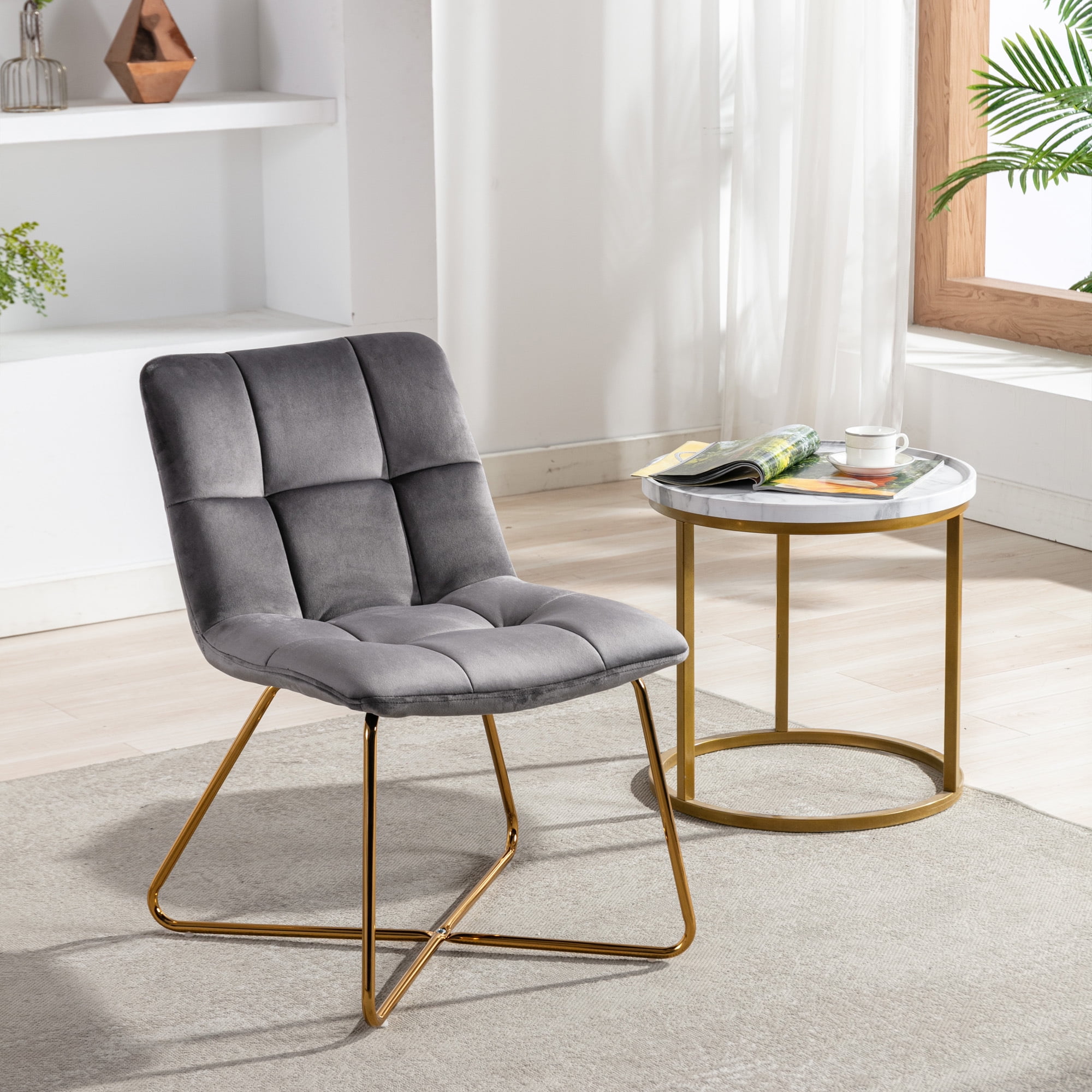 LANTRO JS Velvet Accent Chair Retro Leisure Lounge Chair Mid Century ...