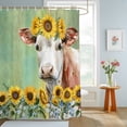 Bathroom Shower Curtain Farm Watercolor Cow Sunflower Waterproof Shower ...
