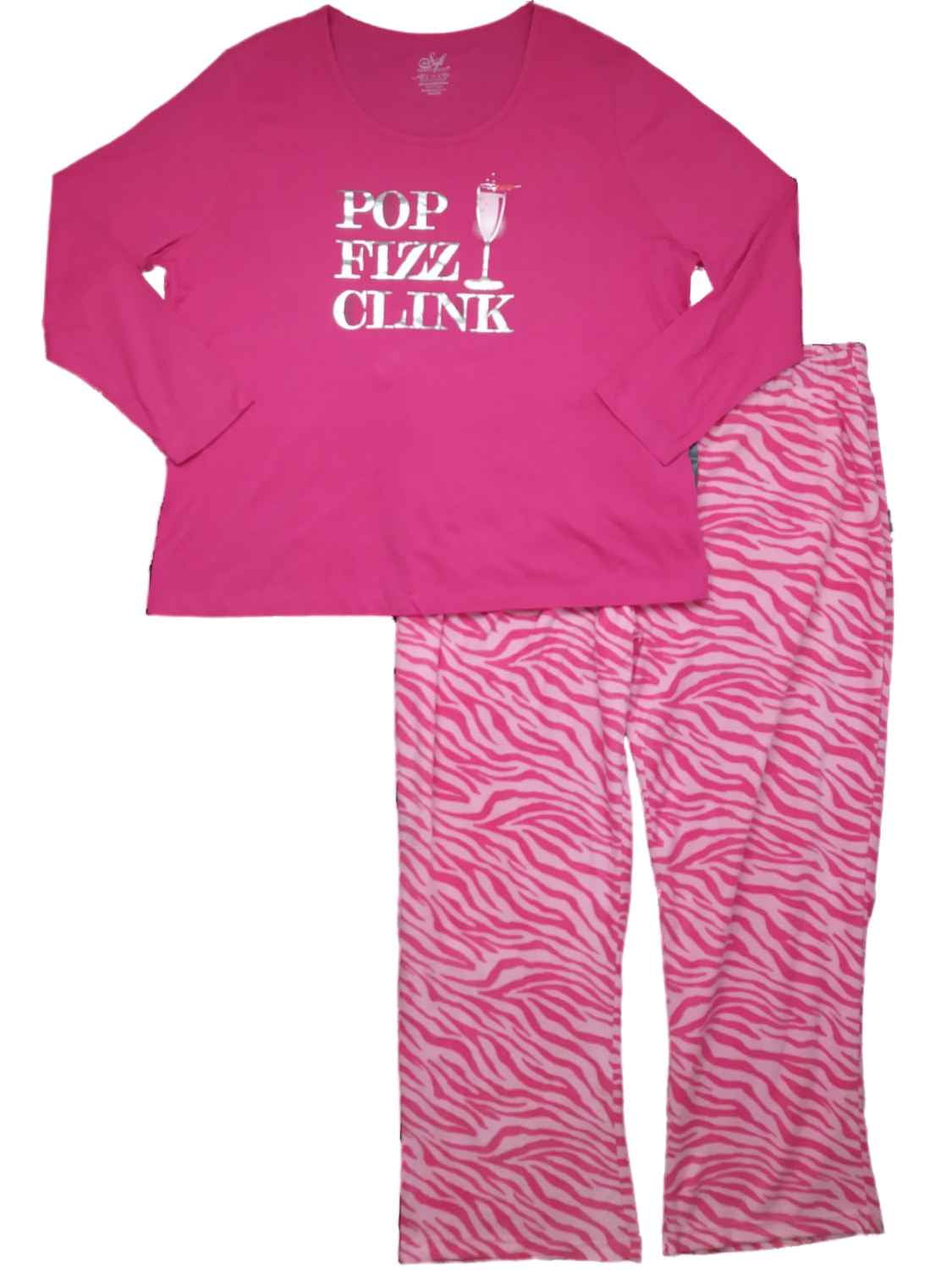 Womens Pop Fizz Clink Zebra Tiger Striped Fleece Pajamas Animal Print ...