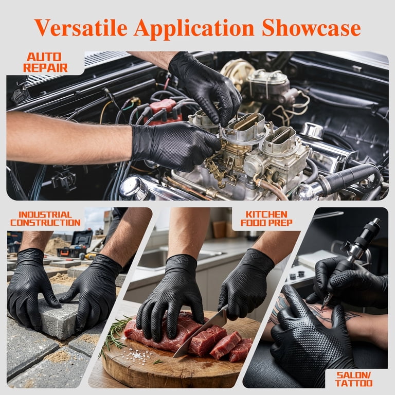 Heavy Duty Mechanic Gloves 10 Mil Nitrile Gloves Diamond Grip 10 Mil ...