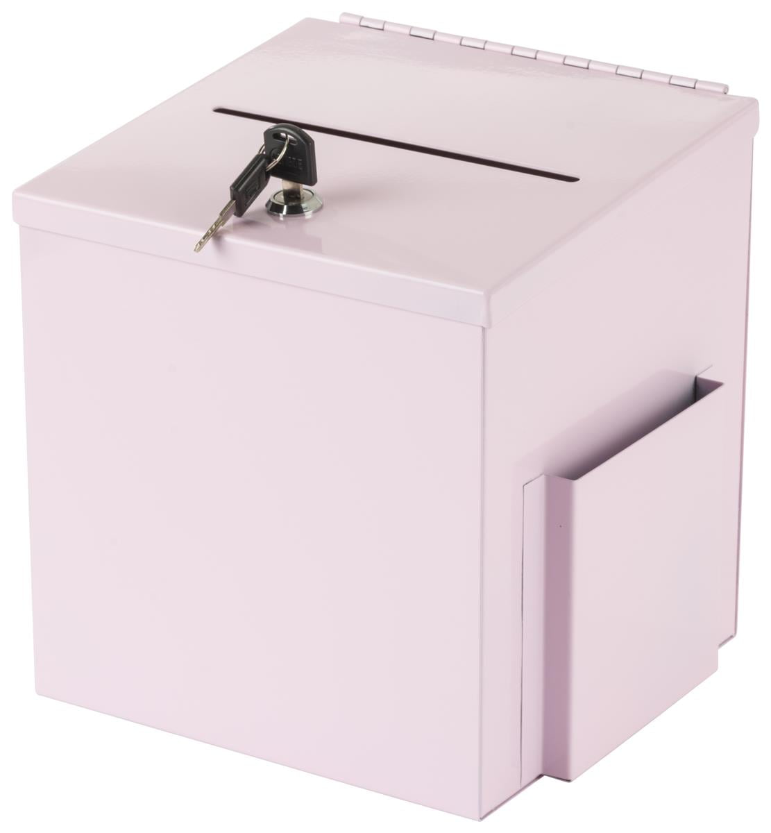 Displays2go SBMEAPINK Light Pink Donation Box, Metal Locking Suggestion ...