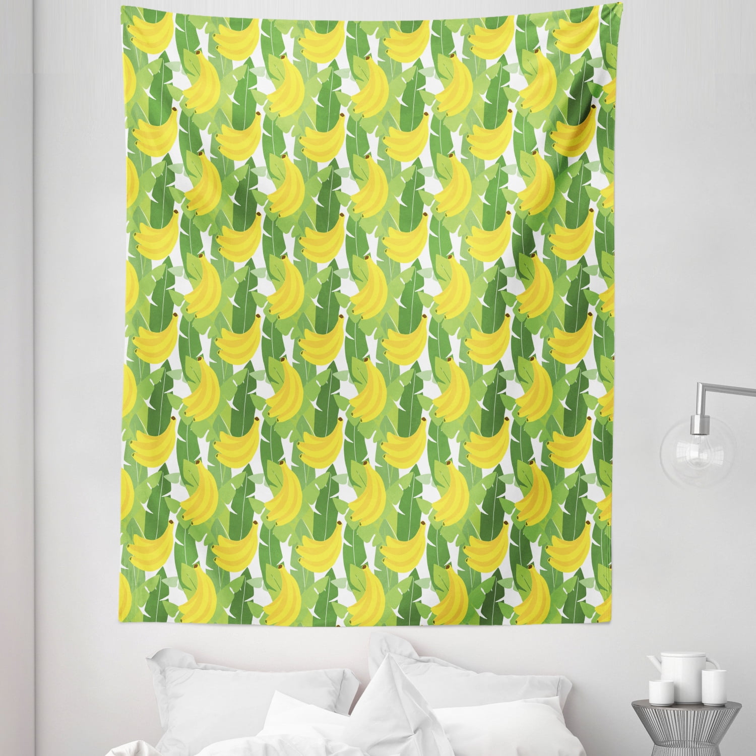 Banana Leaf Tapestry, Large Hanging Cluster of Ripe Bananas Cartoon ...