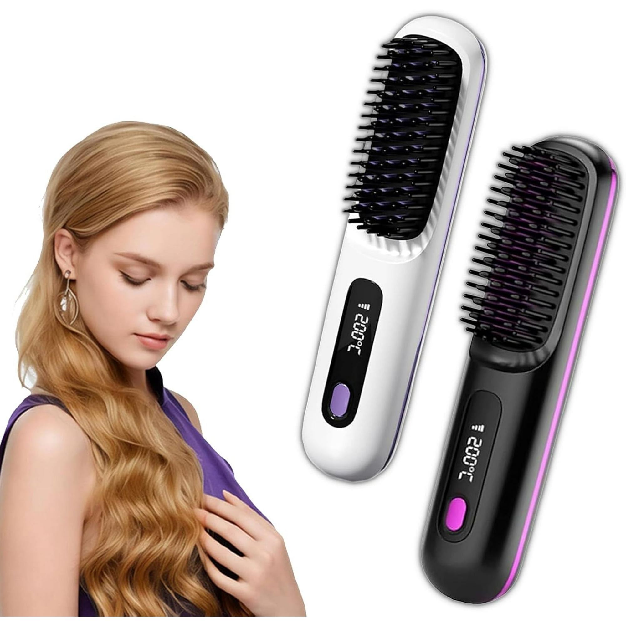 Zoseme Numoya Go Brush Pro  New Numoya Portable Straightener Brush  Fast Heating Cordless Mini Hair Straightener Brush (Black+White)