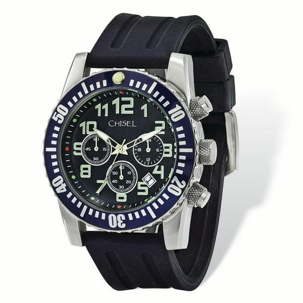 Mens Chisel Black Dial & Silicone Strap Chronograph Watch - Walmart.com