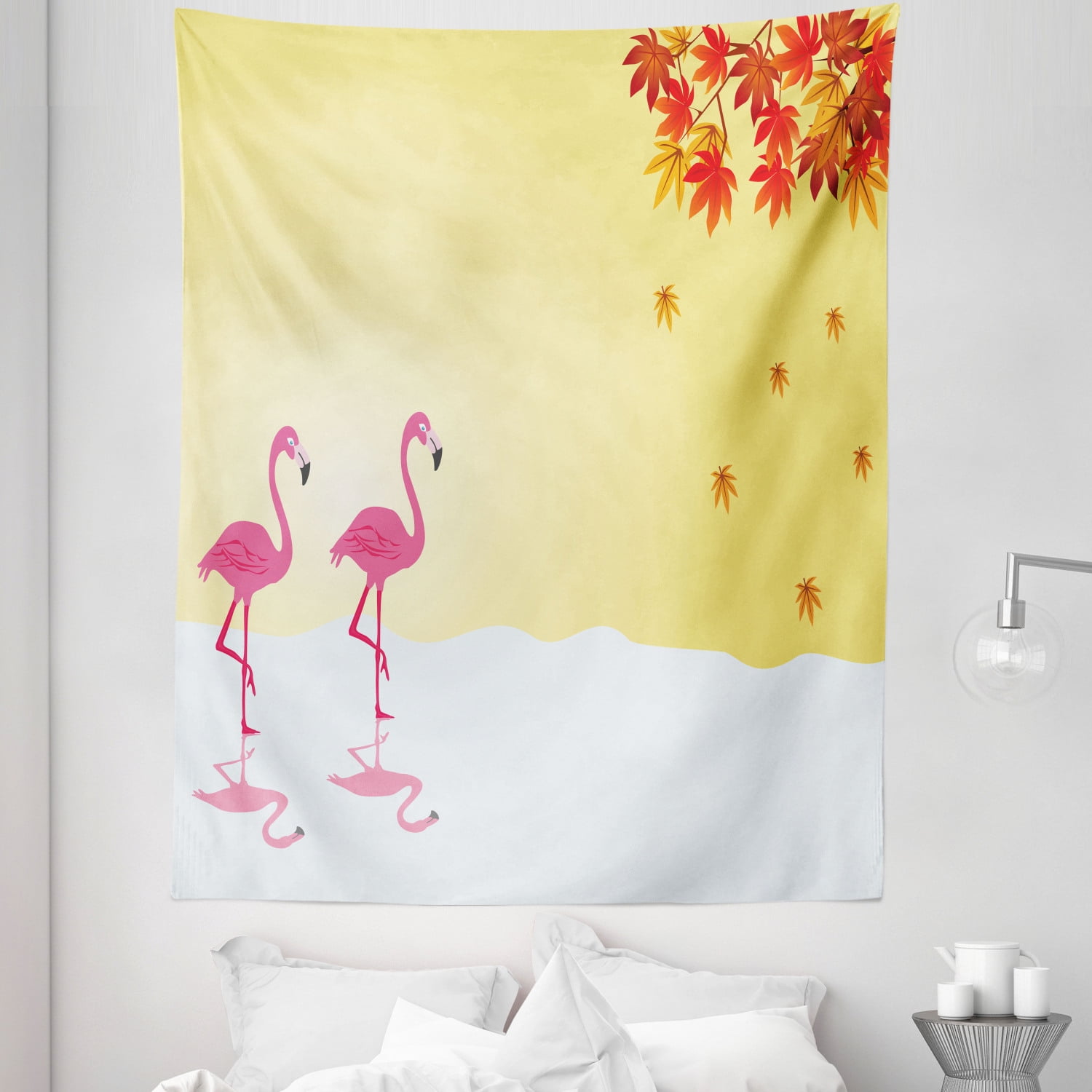 Fun Flamingo Tapestry, Birds Standing on 1 Leg in the Water Autumn ...