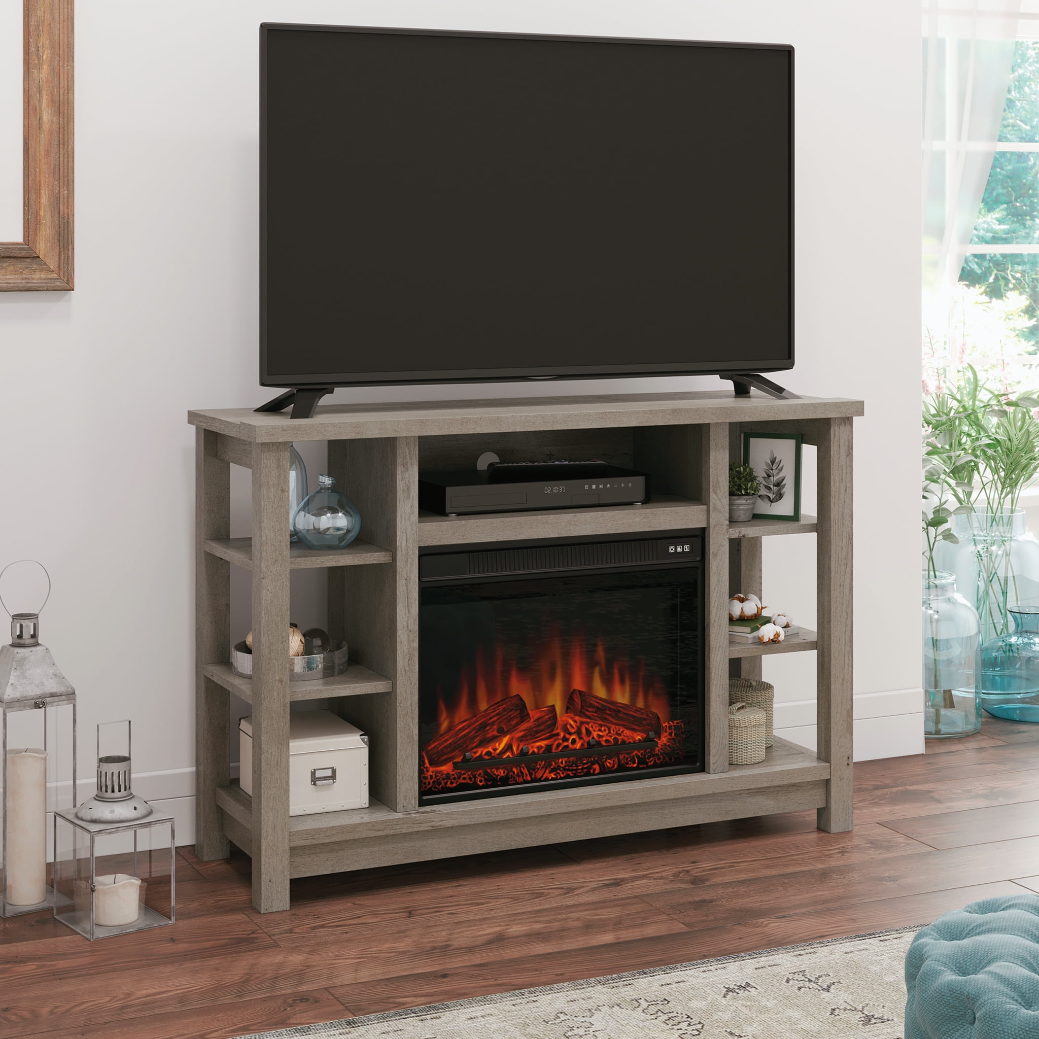 Sauder TV Stand with Electric Fireplace & Storage for TVs up to 50 ...