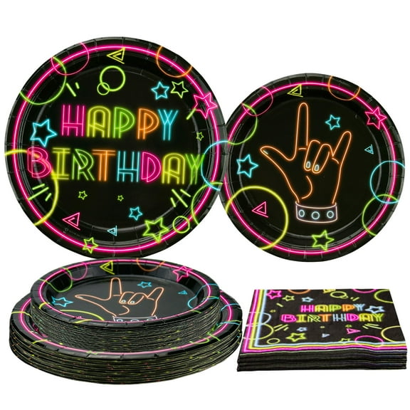 Glow Neon Party Supplies - Birthday Banner, Plates, Napkins, Cup ...