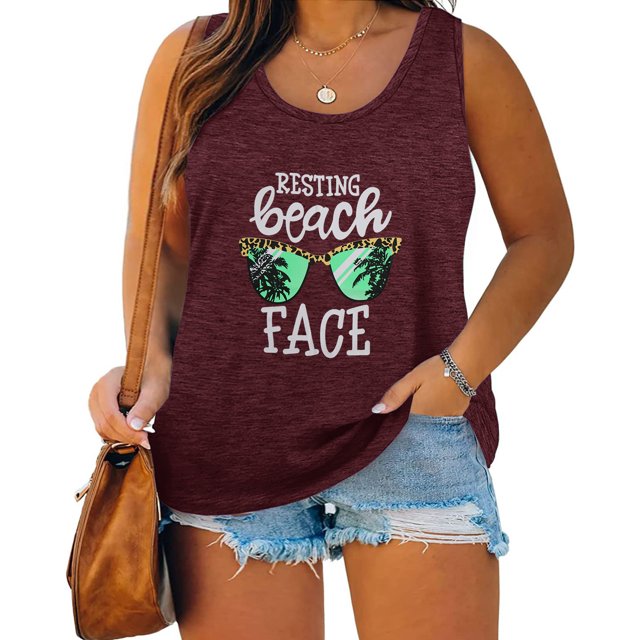 Anbech Women Beach Tank Top Cute Graphic Racerback Casual Sleeveless ...