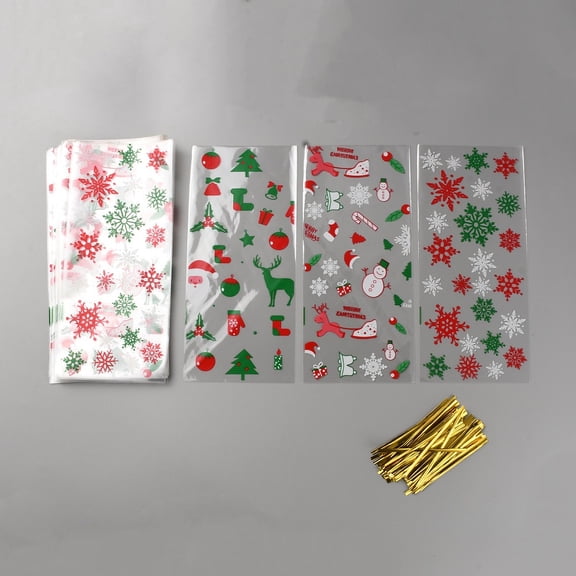 3 Styles 120PCS Christmas Treat Bags Cellophane Gift Bag Clear ...