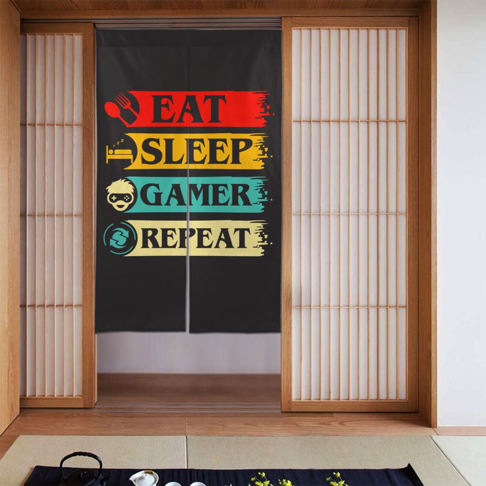 DouZhe Doorway Drape Split Curtains, Eat Sleep Gamer Repeat Gaming Room ...