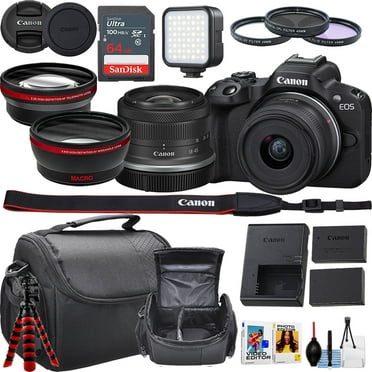 Canon EOS R100 Mirrorless Camera, 18-45mm Lens, 64GB, Macro, 2X Len ...