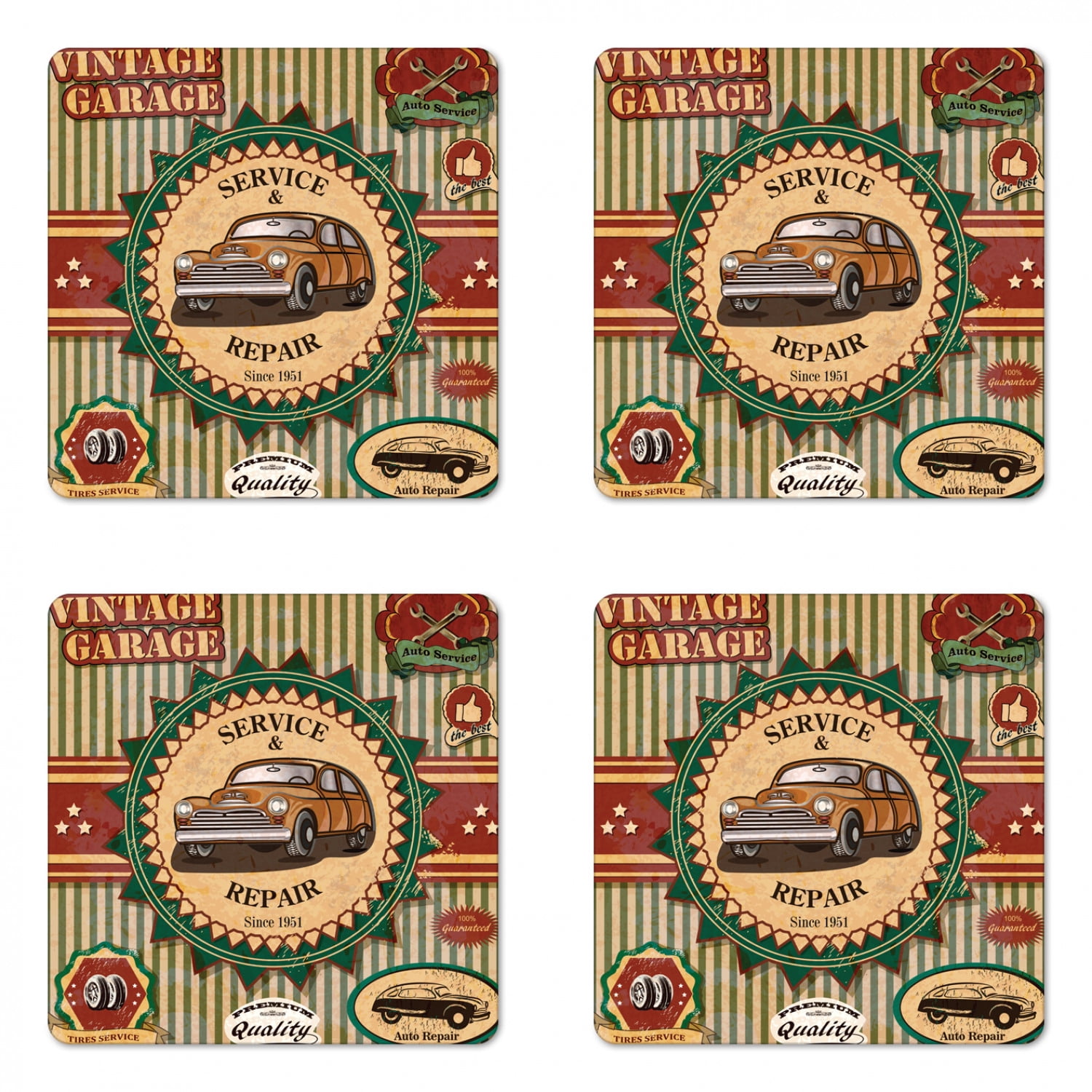 Retro Coaster Set of 4, Composition of Vintage Retro Car Emblem in ...