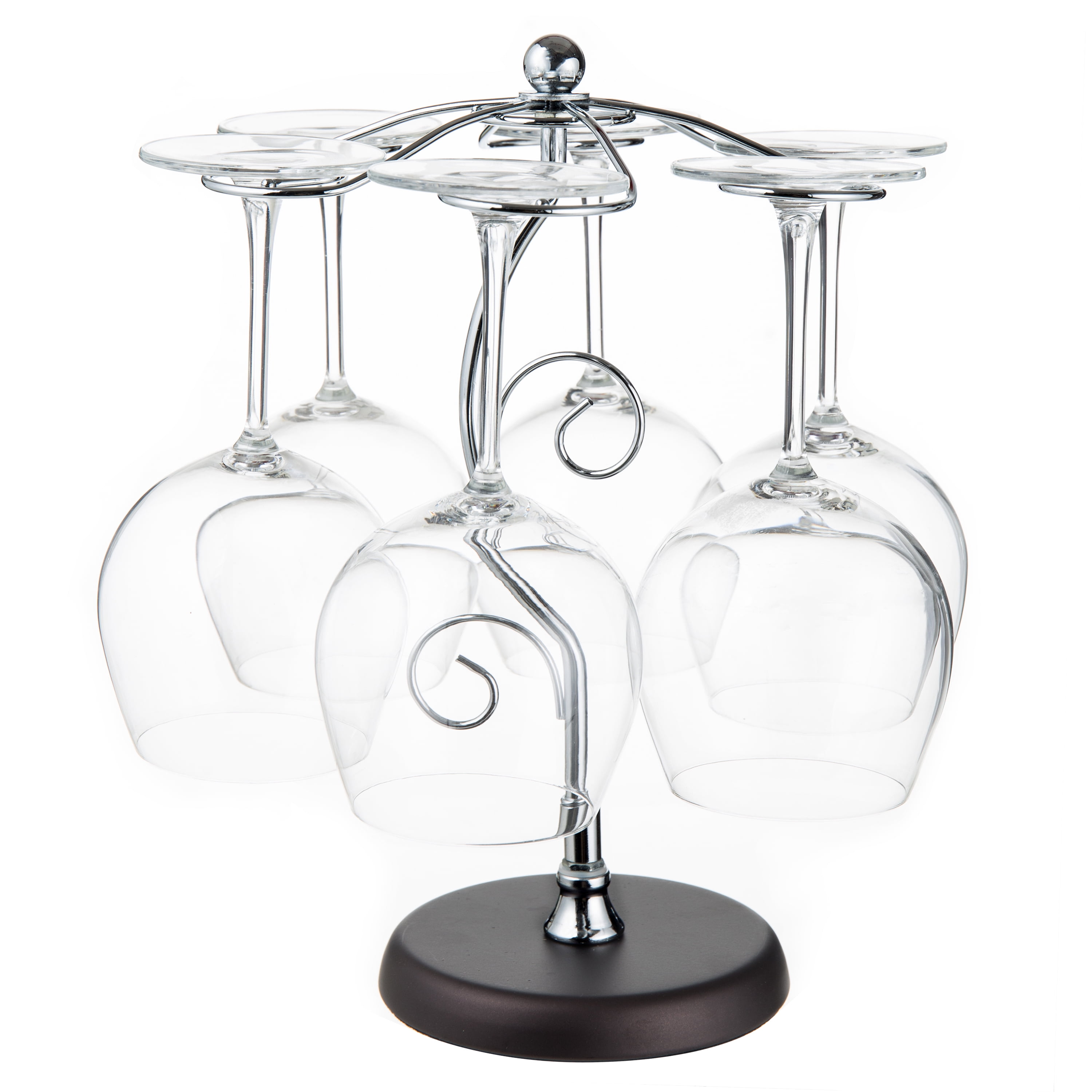 MyGift 6-Hook Elegant Silvertone Metal Countertop Wine Glass Holder ...