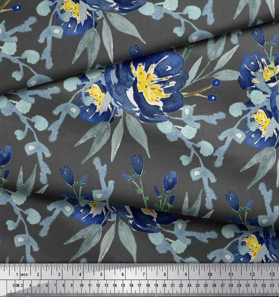 Soimoi Gray Rayon Fabric Leaves & Peony Floral Print Fabric by Yard 58 ...
